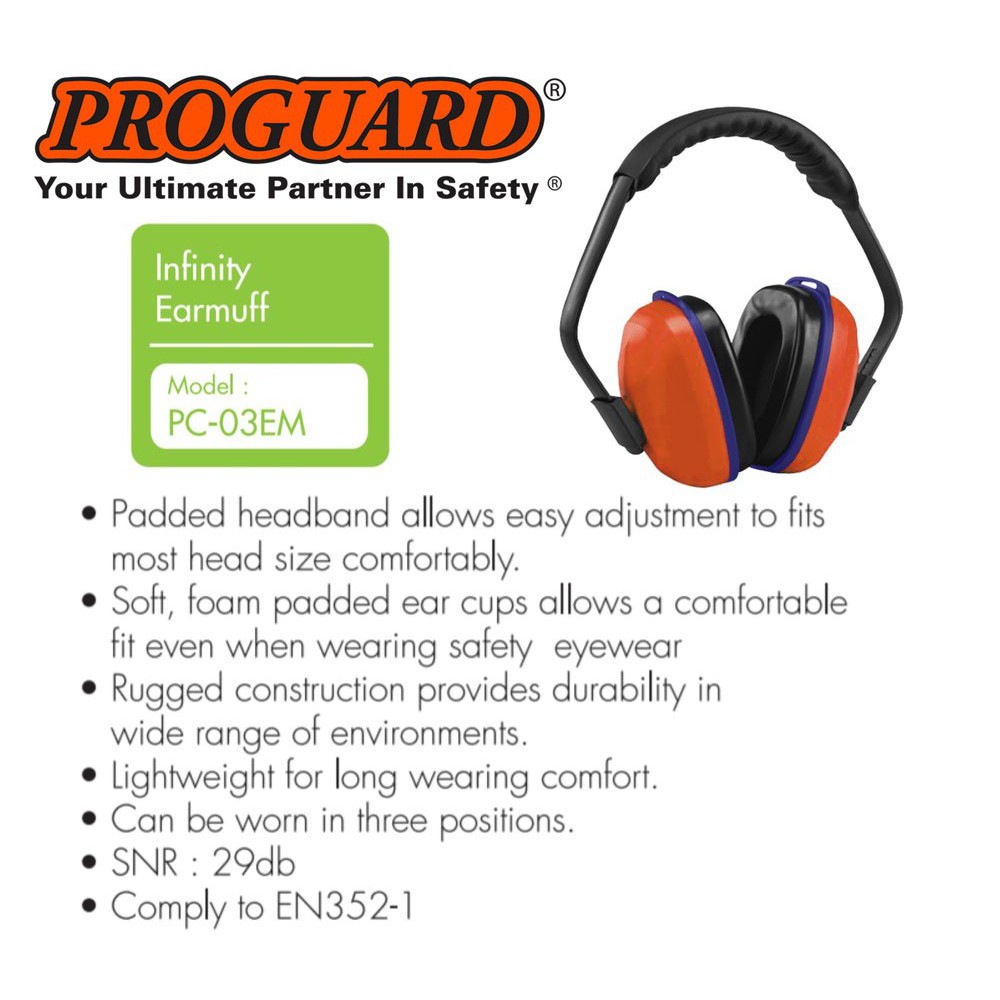 PROGUARD PC03EM INFINITY EAR MUFF Ear Protection Ear Cover Ear Guard ...