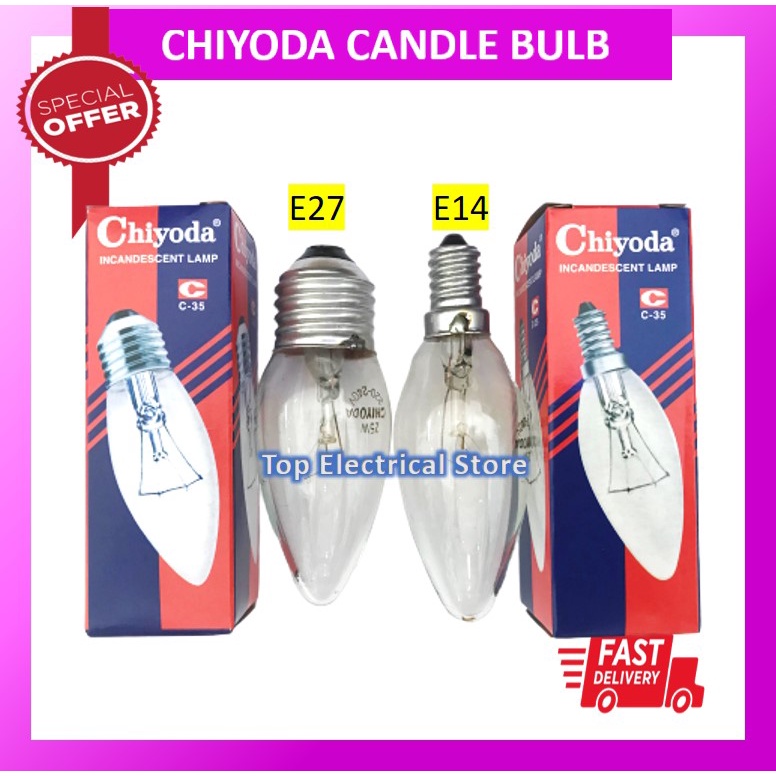 CHIYODA INCANDESCENT CANDLE BULB E14/E27 25W 40W CLEAR DIMMABLE | Shopee Malaysia