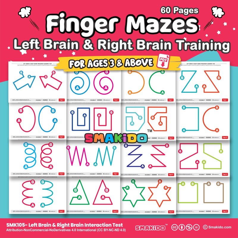 [ Soft Copy/ PDF ] 60 pages Printable Finger Mazes | Left Brain & Right ...