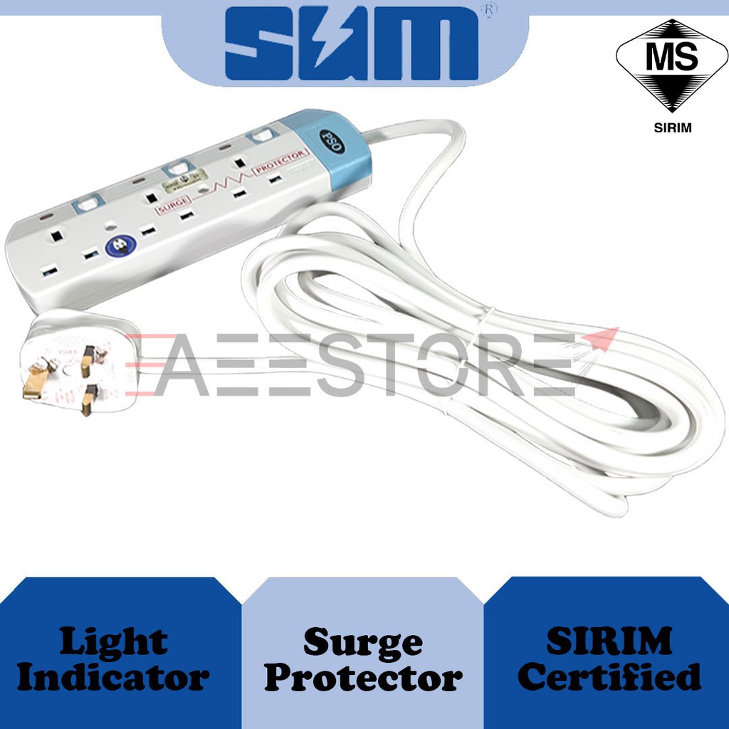 Sirim Pso 3 4 5 6 Way Surge Protector Portable Extension Trailing Socket 5m Extantion
