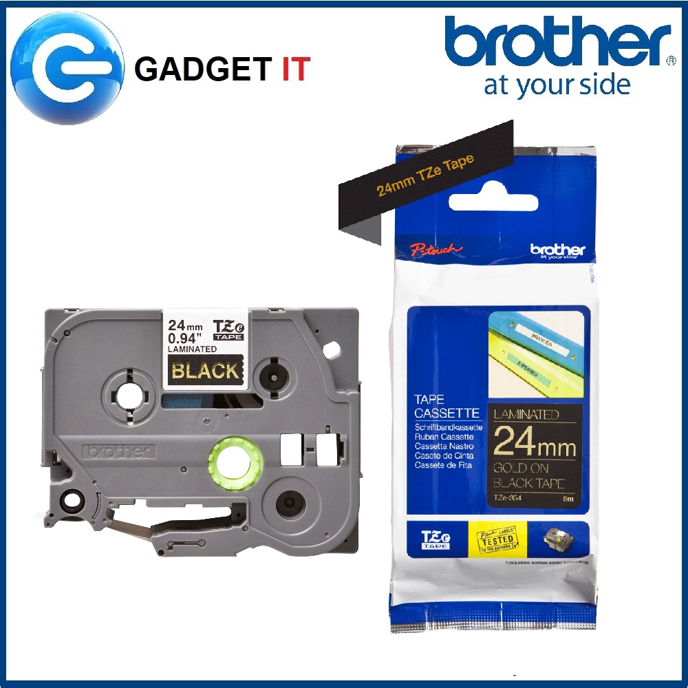 Genuine Brother TZe-354 Labelling Tape Cassette – Gold on Black, 24mm wide (Tze354) | Shopee ...