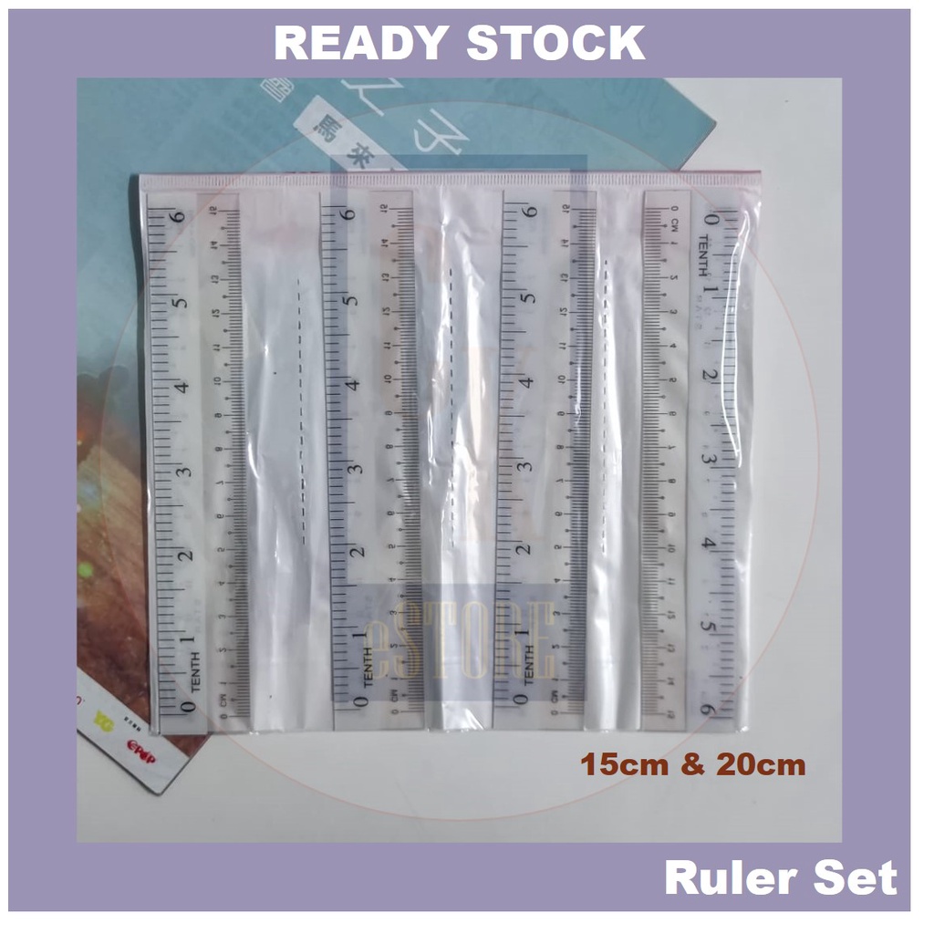 Stok Sedia Pembaris Plastik Lurus 15cm 20cm Fleksibel Lembut School ...