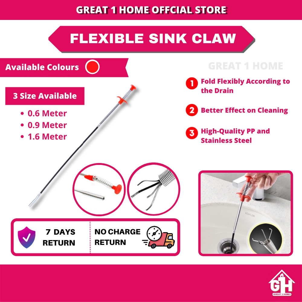 Flexible Kitchen Sink Claw Gripper Drain Pipe Clog Remover Clogged Hair ...