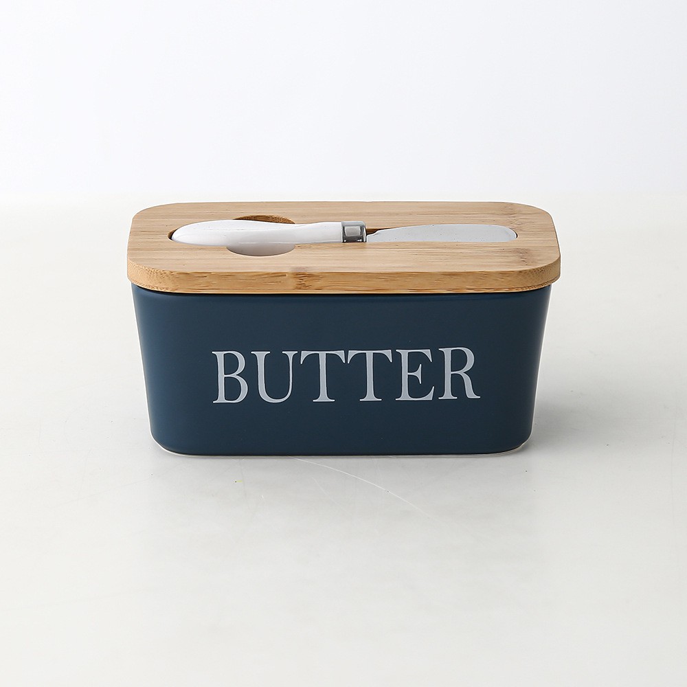READY STOCK🇲🇾 Nordic Butter Box Ceramic Butter Plate with Wood Lid and ...