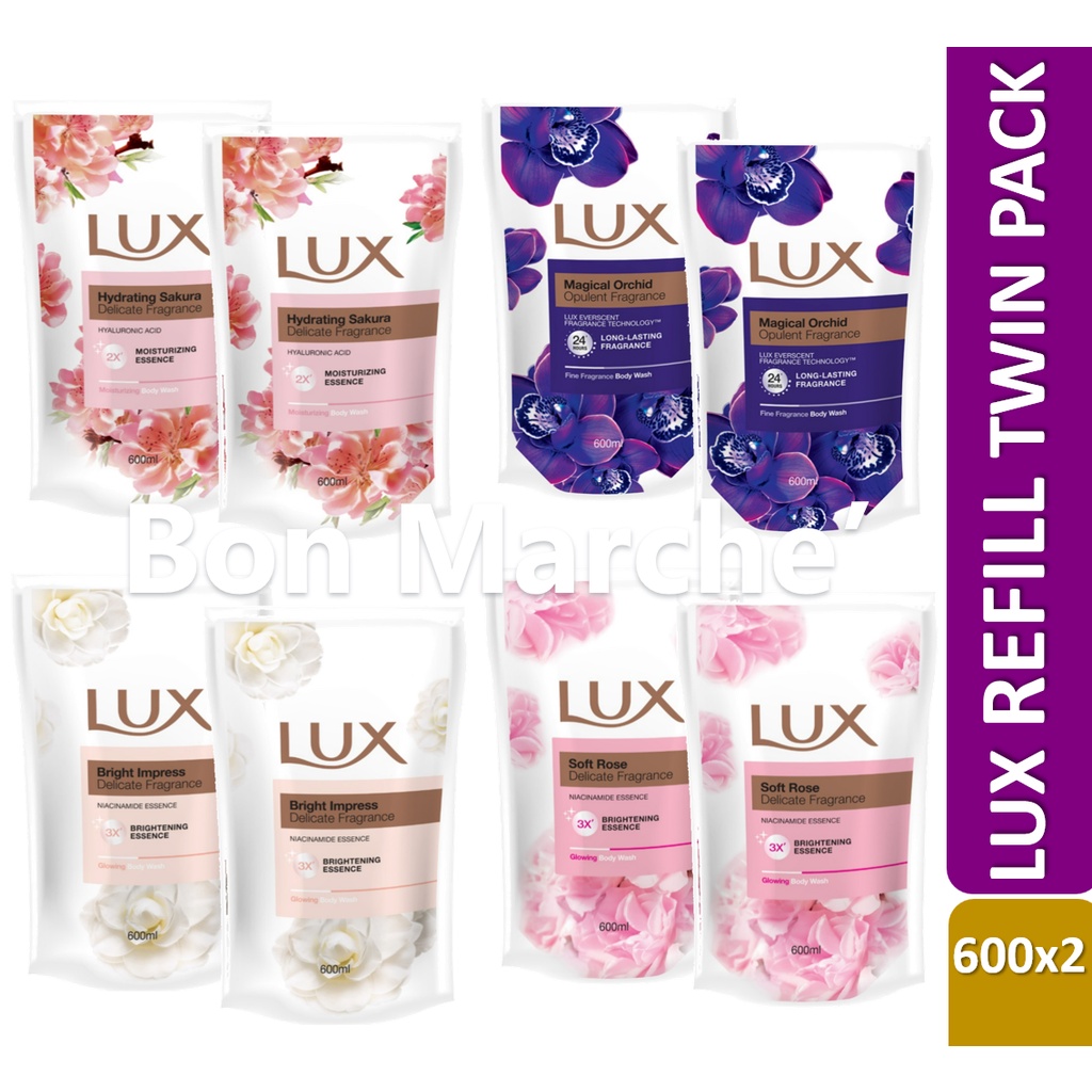 Lux Shower Cream Refill Twin Pack 600ml x 2packs ,White Impress/Magical Spell/Soft Rose/Sakura ...