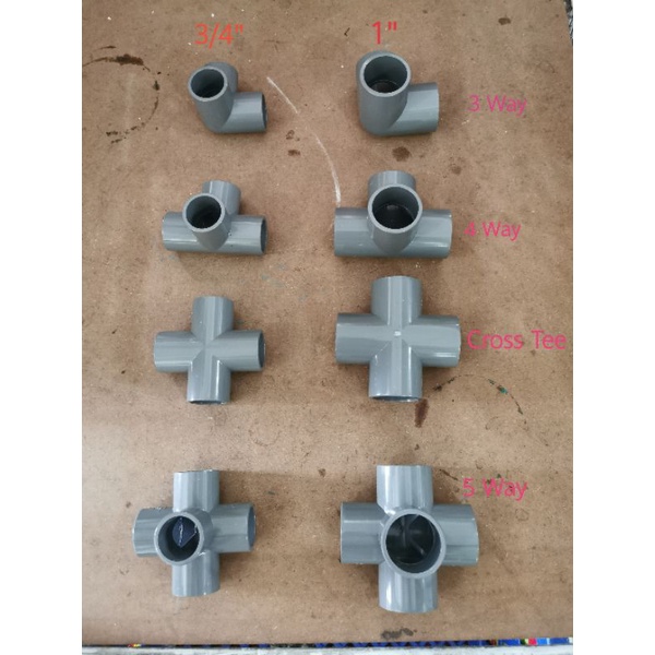 PVC Fitting Connector Joint 3 4 5 way Elbow Cross Grey Pipe Penyambung Pipe 3/4" 1" (20mm 25mm ...