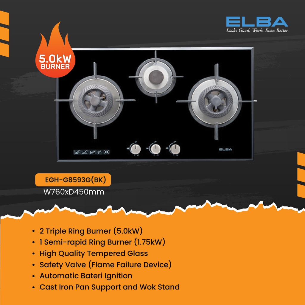 ELBA BUILT IN GAS STOVE GAS HOB EGH-G8593G(BK) | Shopee Malaysia