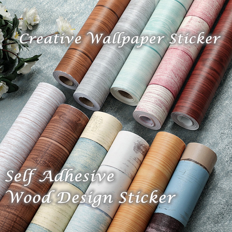 (45cm x 10m)Wood Grain Wallpaper Sticker PVC Self Adhesive Waterproof ...