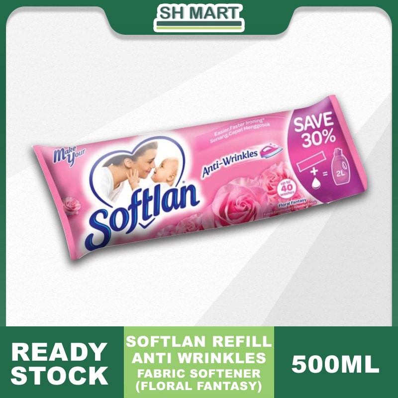 Softlan Anti Wrinkles Floral Fantasy Fabric Softener 500ml Refill ...