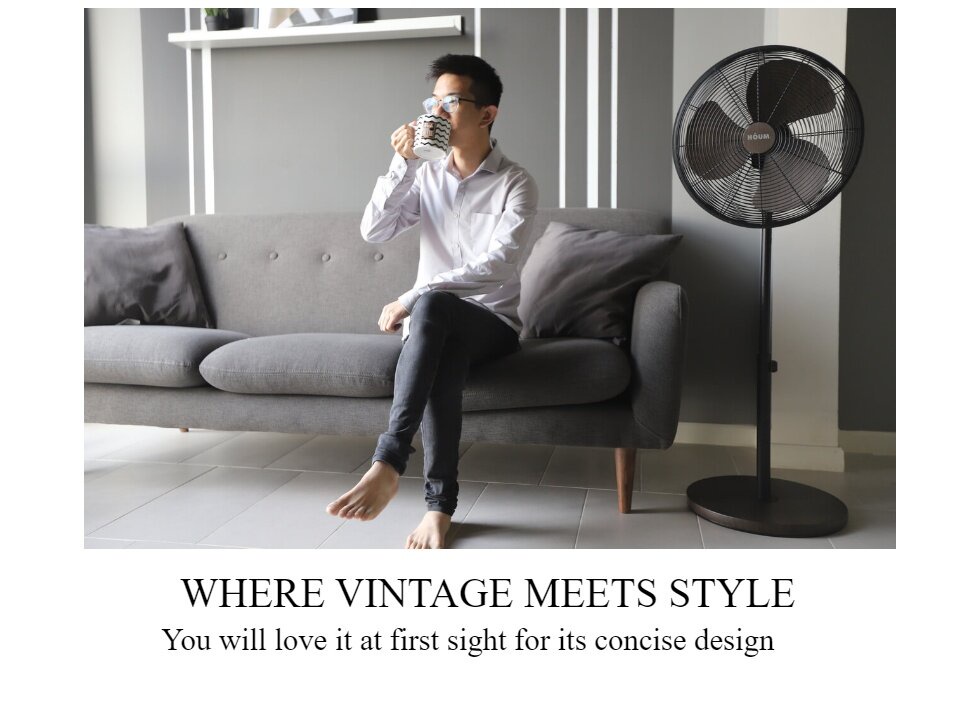 Houm S16 Stylish Stand Fan Vintage Design 3 Blades 16" 16-Inch 3 Speed ...