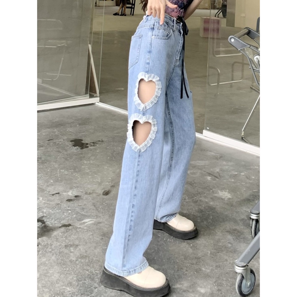 High Waist Jeans Wide-leg jeans Heart shaped Jeans Easy matching Pants ...
