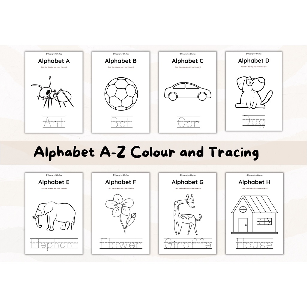 PRINTABLE Alphabet A to Z Color and Tracing Sheet, Homeschool Project ...