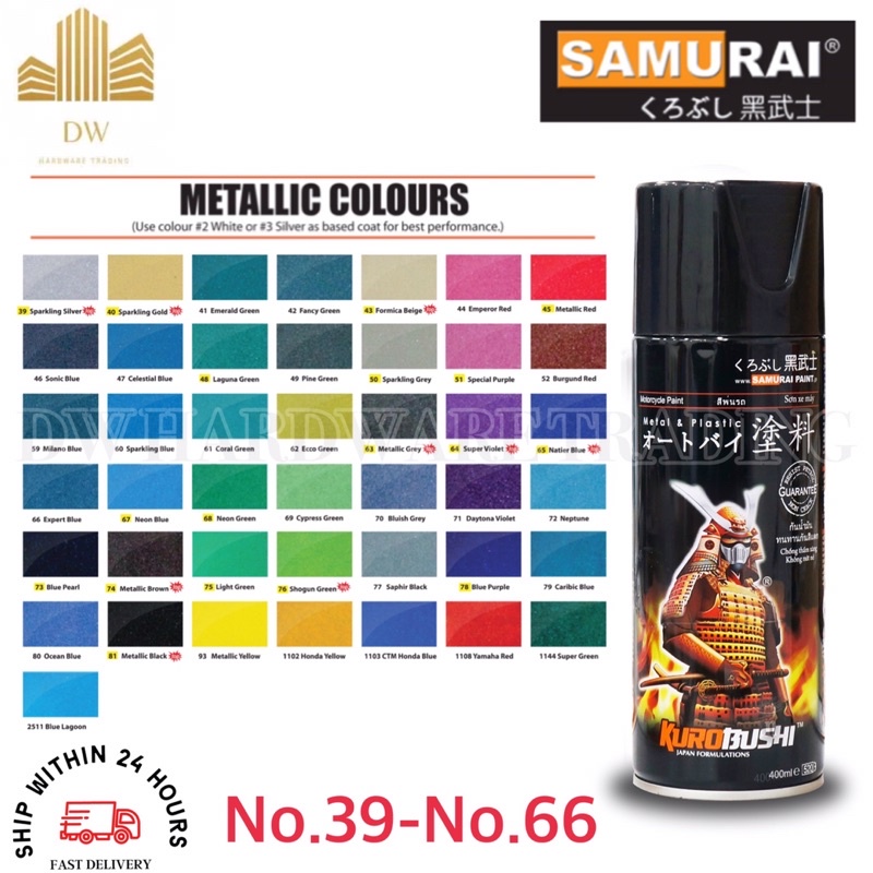 No.39-No.66 Samurai Metallic Colours / Samurai Spray Paint 400ml ...