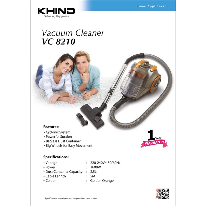 Khind Bagless Vacuum Cleaner with Dual Cyclonic HEPA Filter Wired ...