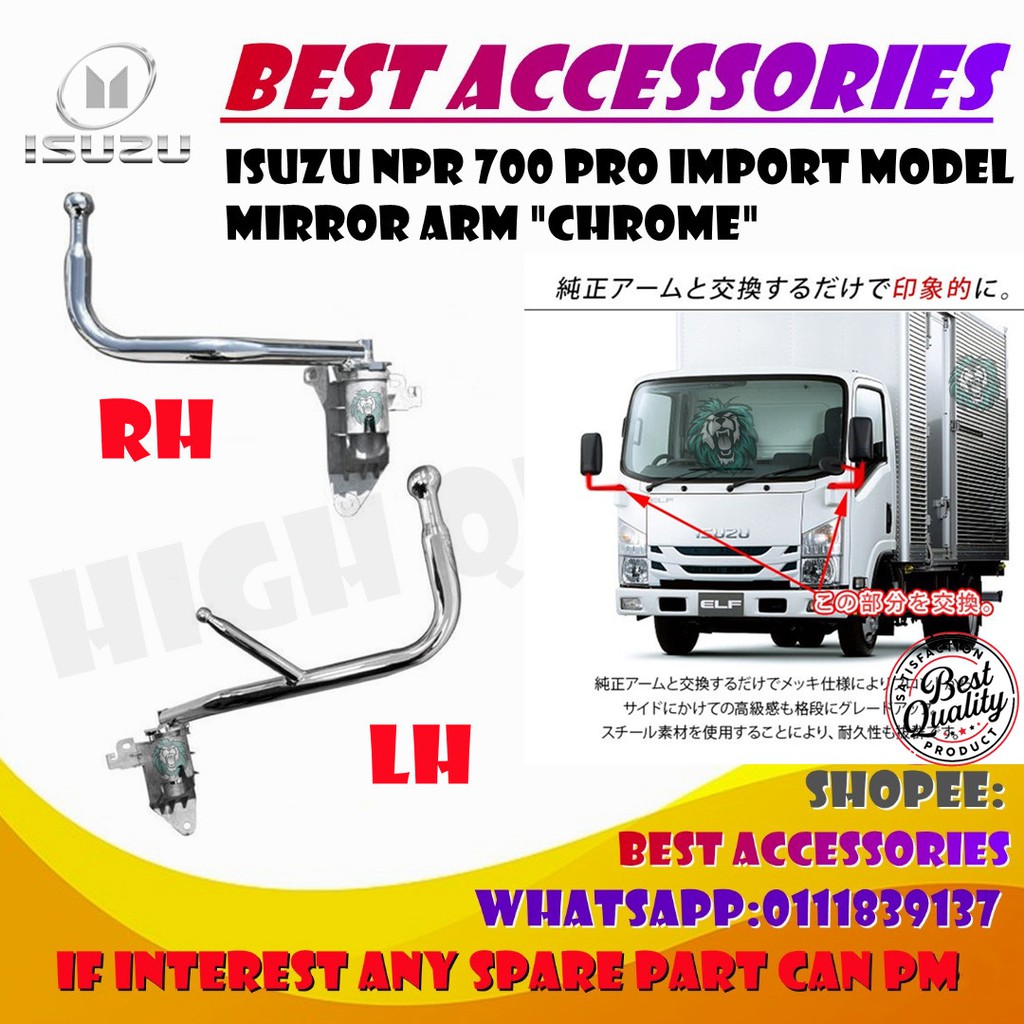 ISUZU NLR /NPR PRO/7OO IMPORT MODEL MIRROR ARM CHROME HIGH QUALITIES ...