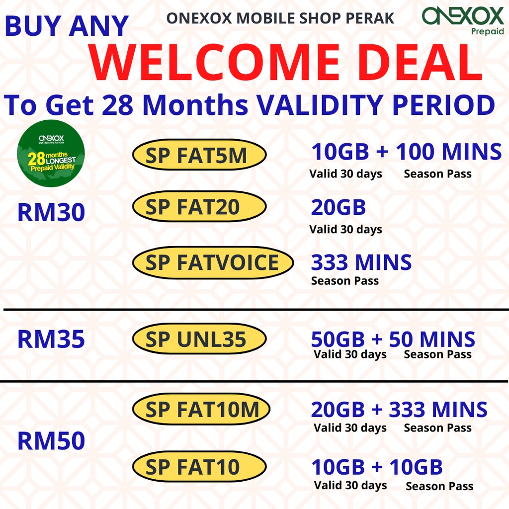ONEXOX PREPAID ADD ON WELCOME DEAL PLAN For NEW USER | Shopee Malaysia