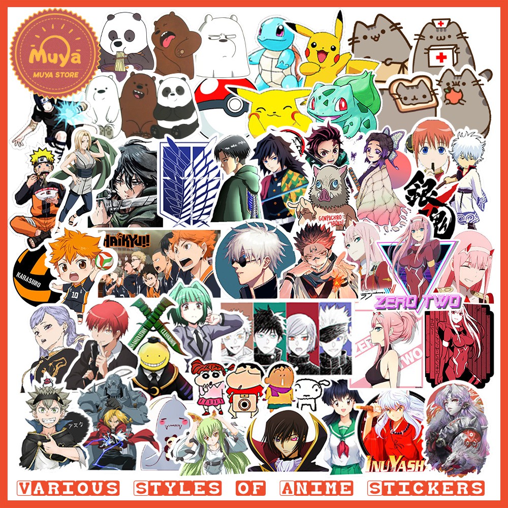 MUYA 50/100 Pcs Various of Japan Anime Stickers Cartoon Stickers ...
