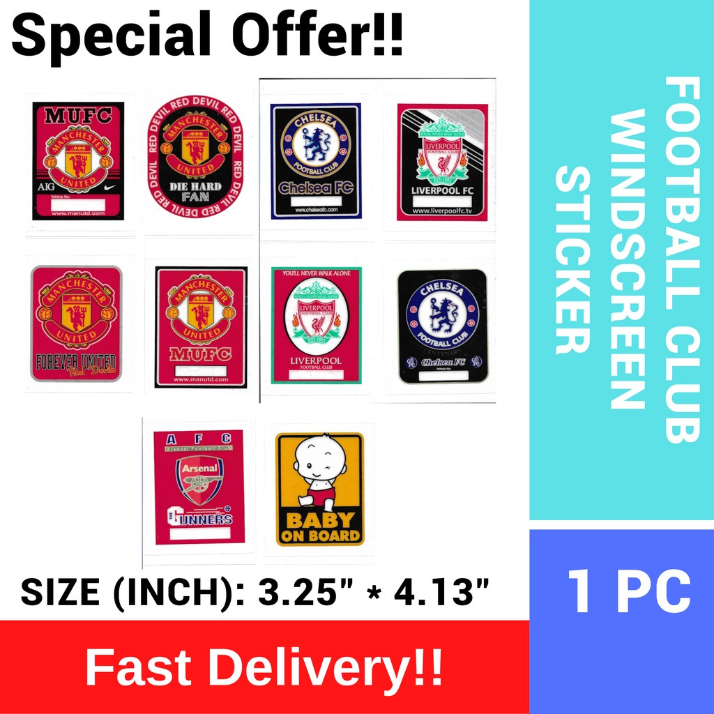 FOOTBALL CLUB WINDSCREEN STICKER MANCHESTER LIVERPOOL CHELSEA BABY ON ...
