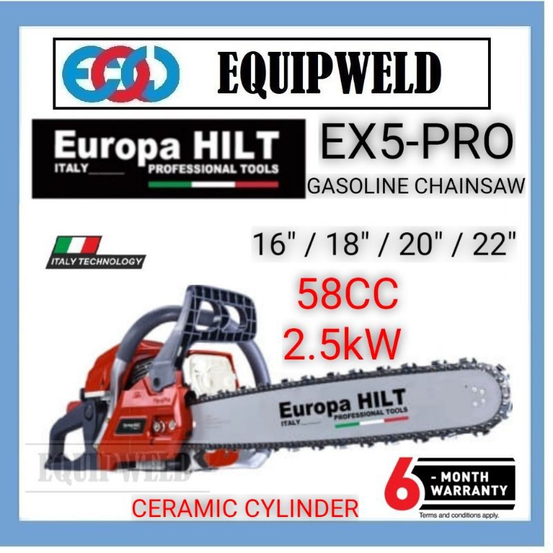 EUROPA HILT EX5-PRO 18" 20" GASOLINE CHAINSAW WITH GUIDEBAR 2.5KW 58CC ...