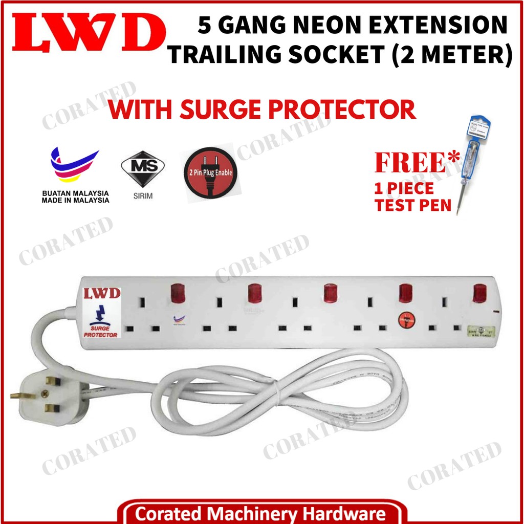 💣CLEARANCE [CORATED] LWD 3/4/5 Gang Neon Extension/USB Trailing Socket ...