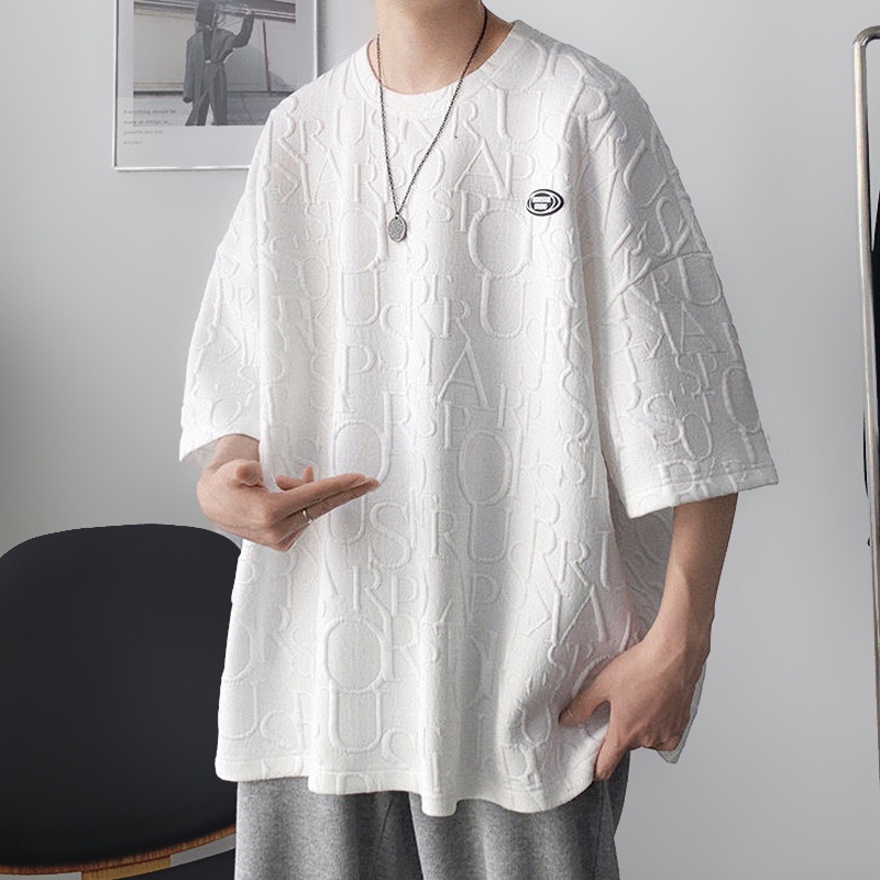 Mollge Summer Korean Style Waffle Stripe Fashion Short Sleeve T Shirt