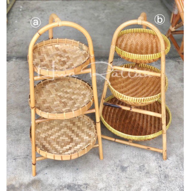 Rak simpanan rotan dgn bakul anyaman / 3 layers rattan rack with ...