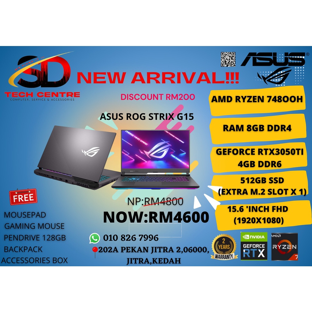 Asus ROG Laptop Strix G15 G513I-CHN042T /AMD Ryzen 7-4800H 4.20GHz/8GB ...