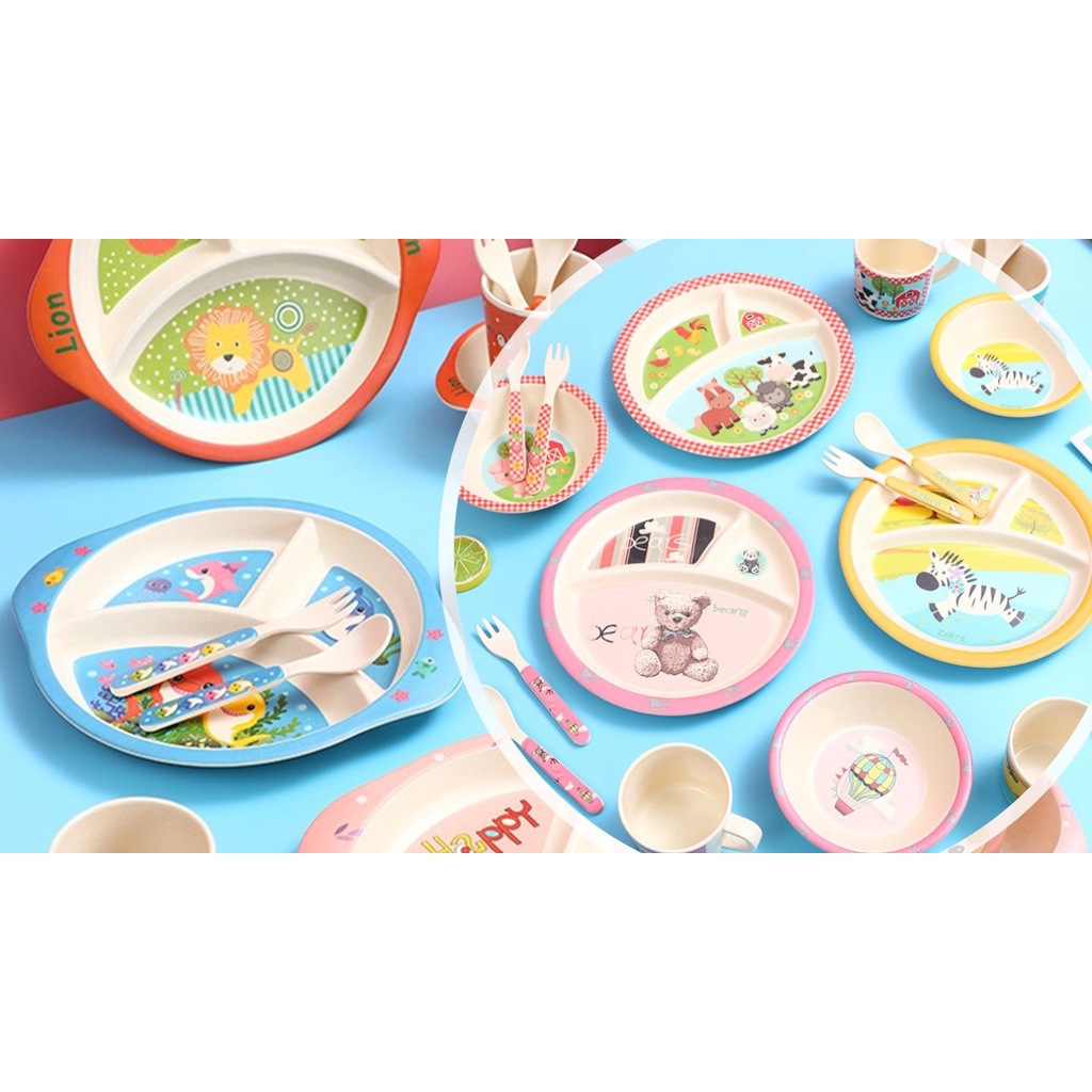 Bamboo Fiber 5in1 Cute Kids Baby Children Meal Set Feeding Set ...