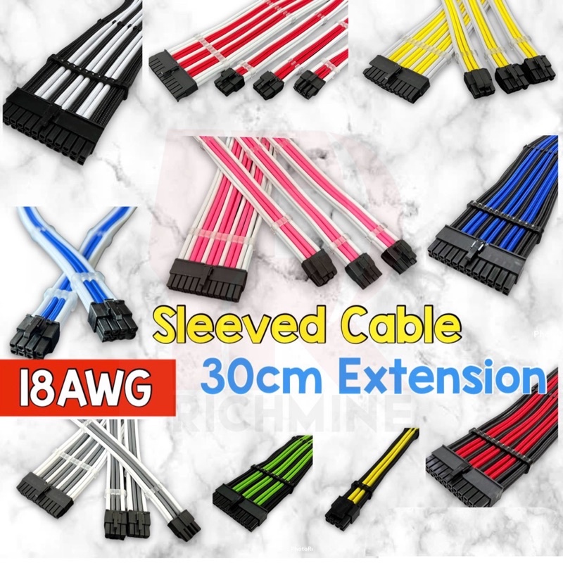 🔥PROMO🔥 Braided Modding Sleeved Cable Extension PSU COMB Blue Yellow ...