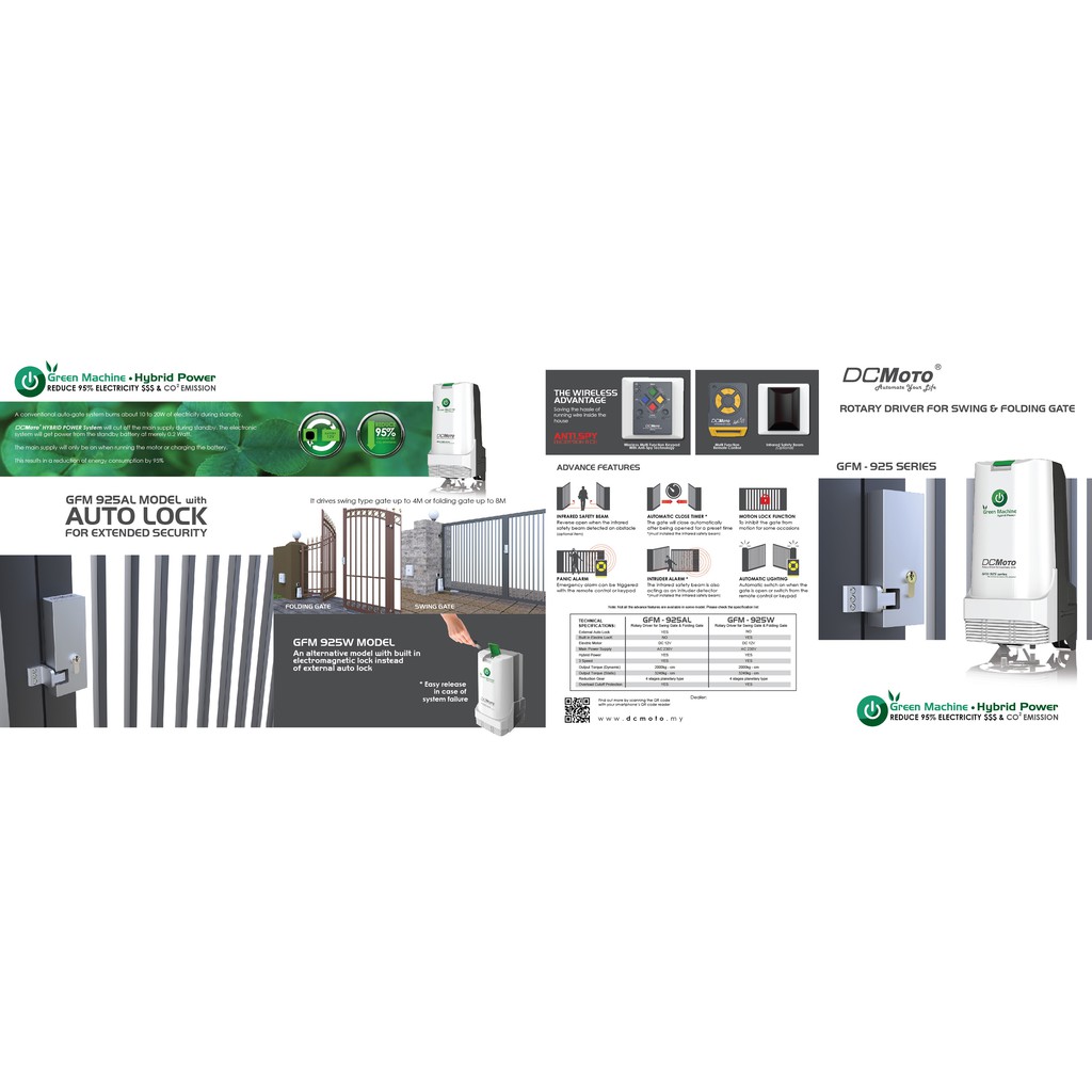 (Melaka Only) DC Moto - DCMoto GFM925W Hybrid Autogate include Battery ...