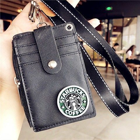 Starbucks Card Holder Large Capacity Couple Name Tag Lanyard Keychain ...