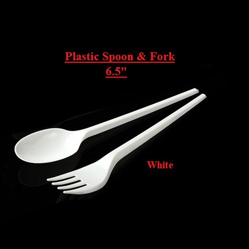 (50 PCS) 6.5" Disposable PP Plastic Cutlery White/ Plastic Spoon ...