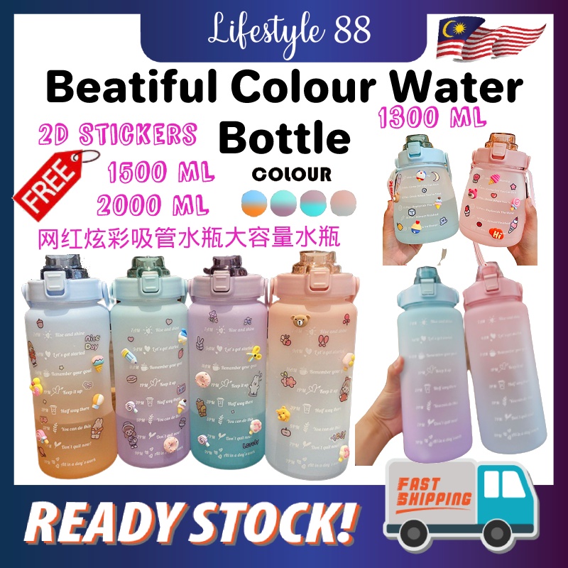 *READY STOCK* 2000ml Water Bottle with Straw Ins Style Colorful Bekas ...