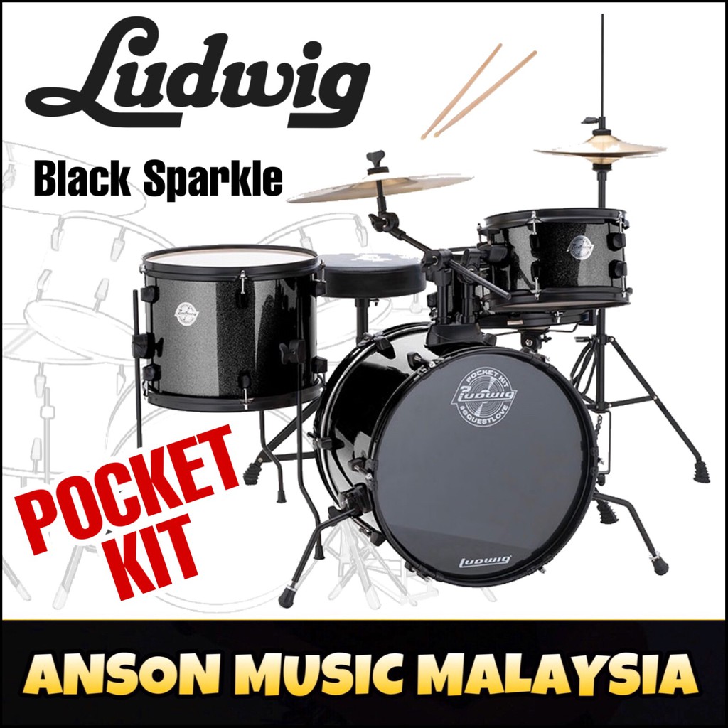 Ludwig Pocket Kit Series Drum Kit, Black Sparkle (LC178X016DIR ...
