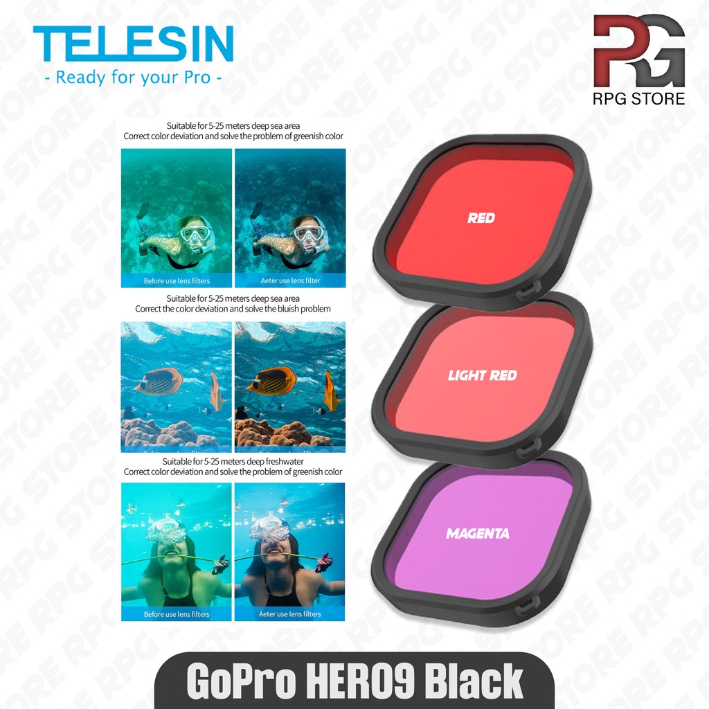 TELESIN 3-in-1 (Red + Light Red + Magenta) Underwater Filter Set for ...