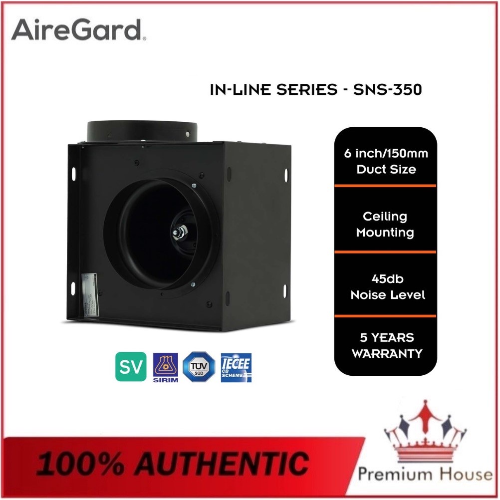 AireGard Ceiling Mount Ventilation / Exhaust Fan In-Line Series SNS-350 l 6 Inch l SNS350 With ...