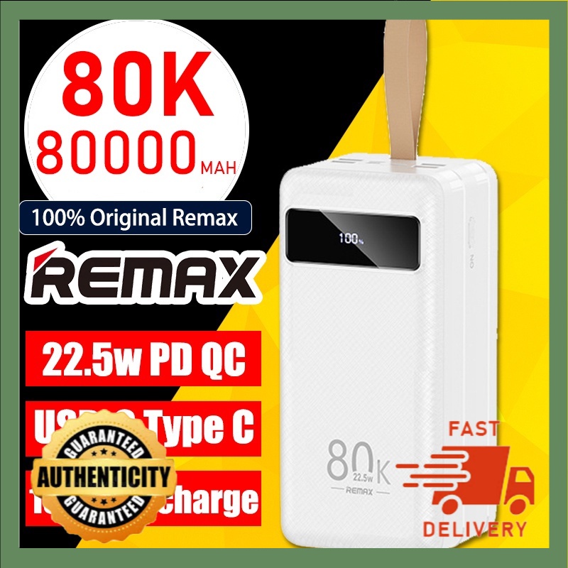 Remax Original RPP-266 80000 mAh / RPP-566 80K mAh Power Bank 22.5w PD QC Quick Fast Charging ...