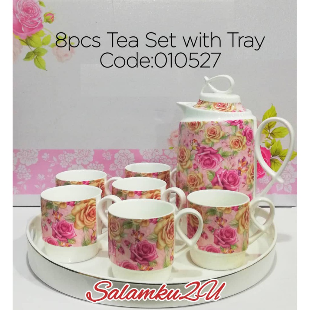 New Design !!! 8pcs Tea Set with Tray/Set Cawan Dengan Dulang - 010527 ...