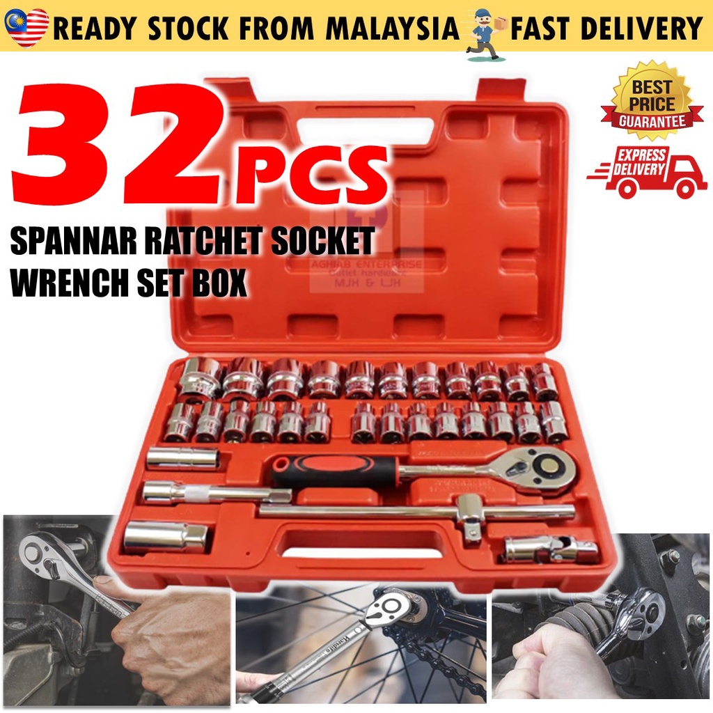 32pcs 1/2 Inch Ratchet Box Socket Set Box Set Spanner Set Wrench Spanar ...