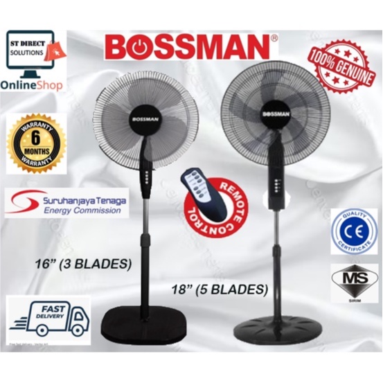 BOSSSMAN 16inch/18inch Stand Fan with Remote Control 6 Months Warranty ...