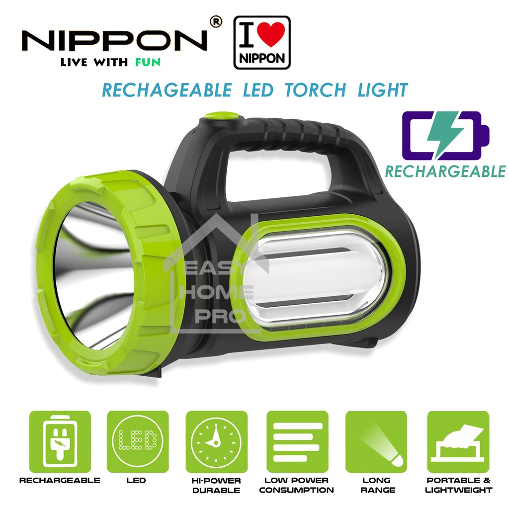 NIPPON NTL-8493LA LED RECHARGEABLE EMERGENCY TORCH LIGHT FLASH LIGHT ...
