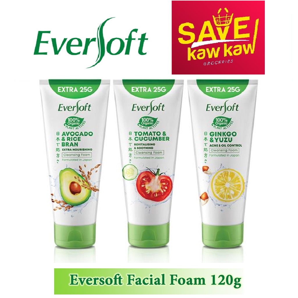 EVERSOFT Skincare Facial Cleanser 120g (Extra 20g) - Avocado&Ginkgo ...