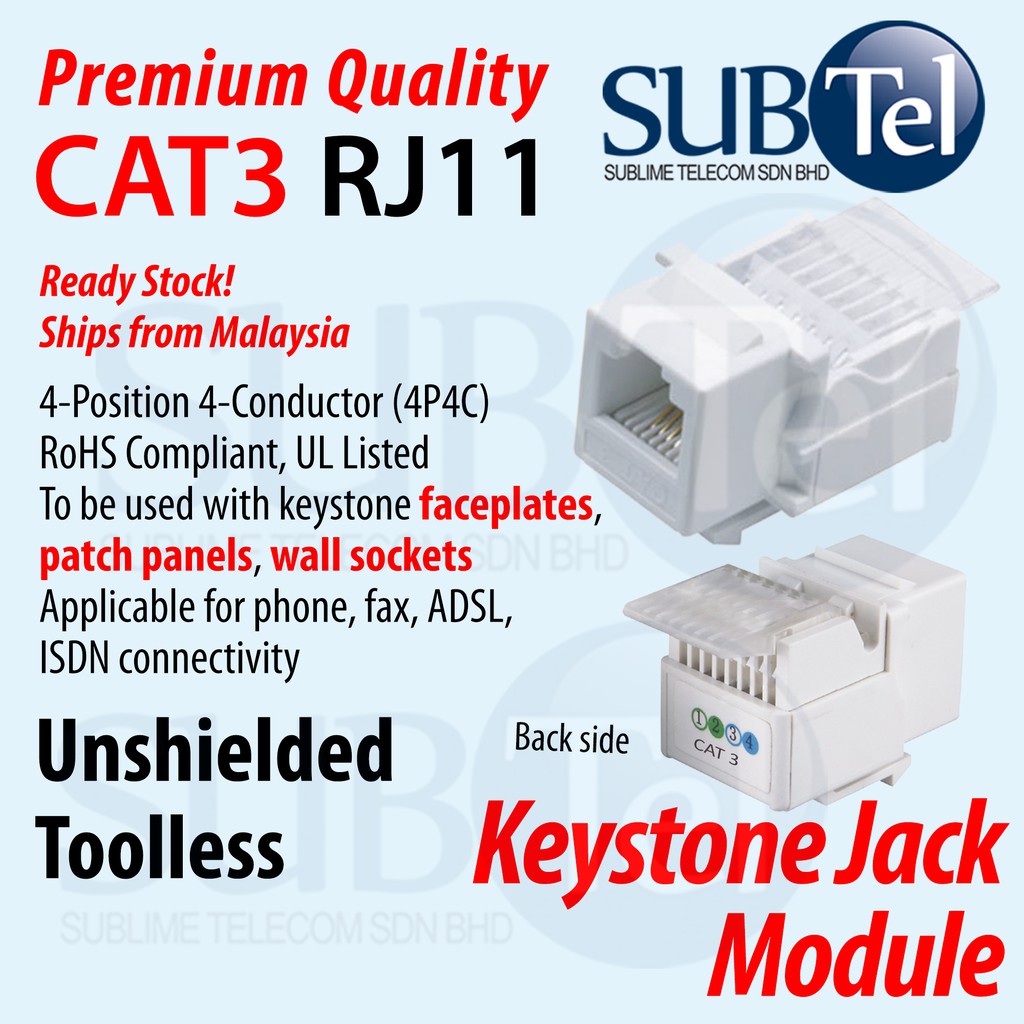 CAT3 RJ11 Keystone Jack Module Malaysia Stock LAN Cable Ethernet ...