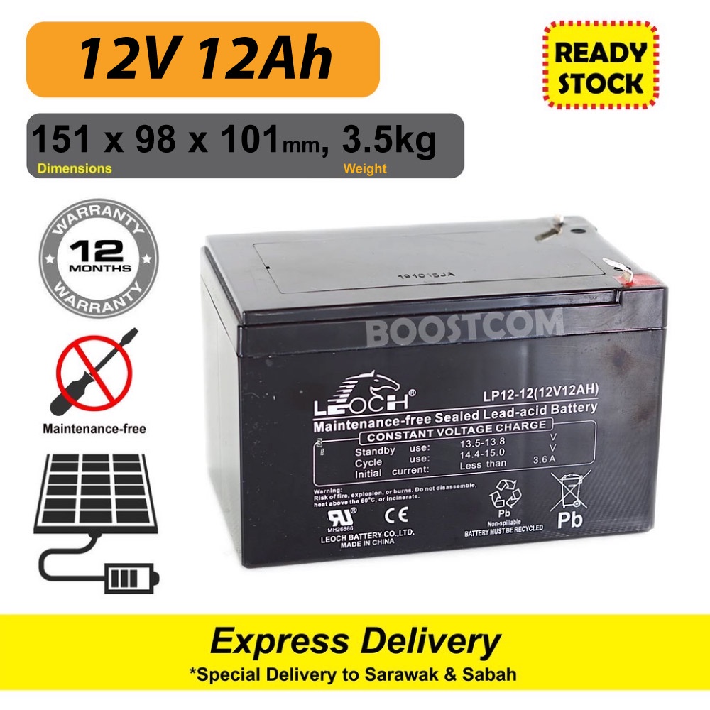 LEOCH 12V 12 AH 12AH SLA Suitable for Solar UPS Backup | Shopee Malaysia