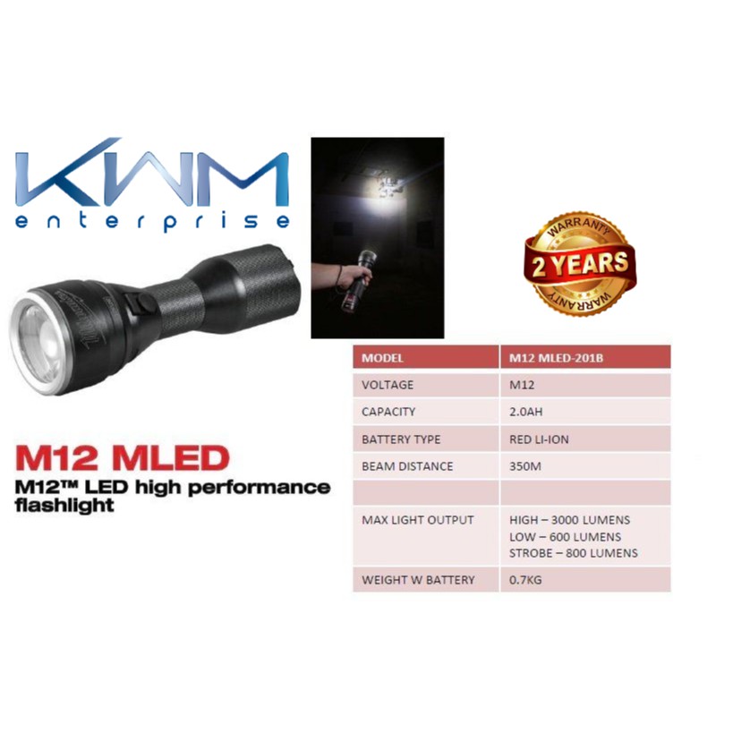 Milwaukee M12 MLED-0 (M12 LED High Performance Flashlight, 800 Lumens ...