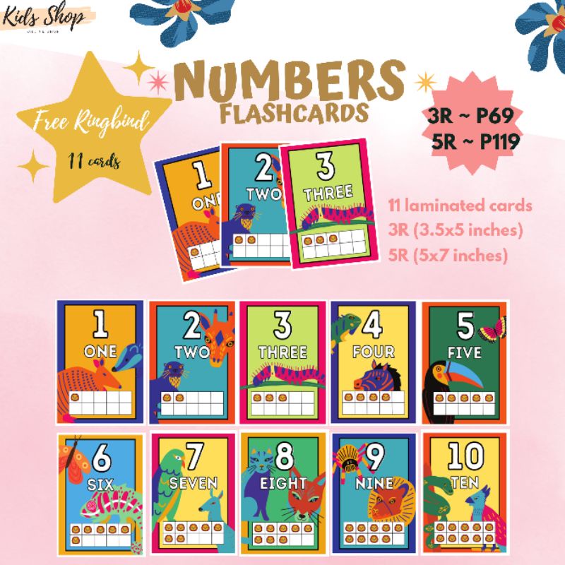 NUMBERS 1-10 FULLY LAMINATED EDUCATIONAL FLASHCARDS with free ringbind ...