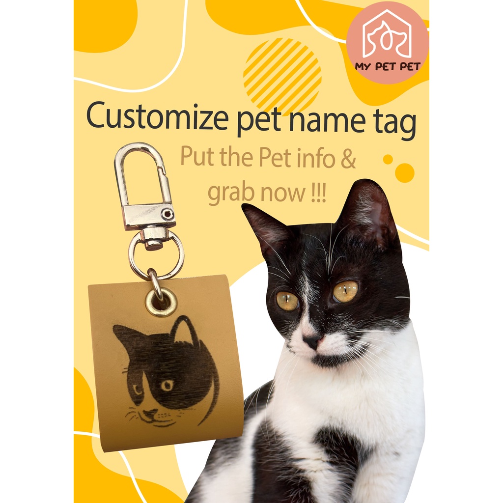 Engrave Cat Name Tag with Customize 125 logo korean style Pet ID name ...
