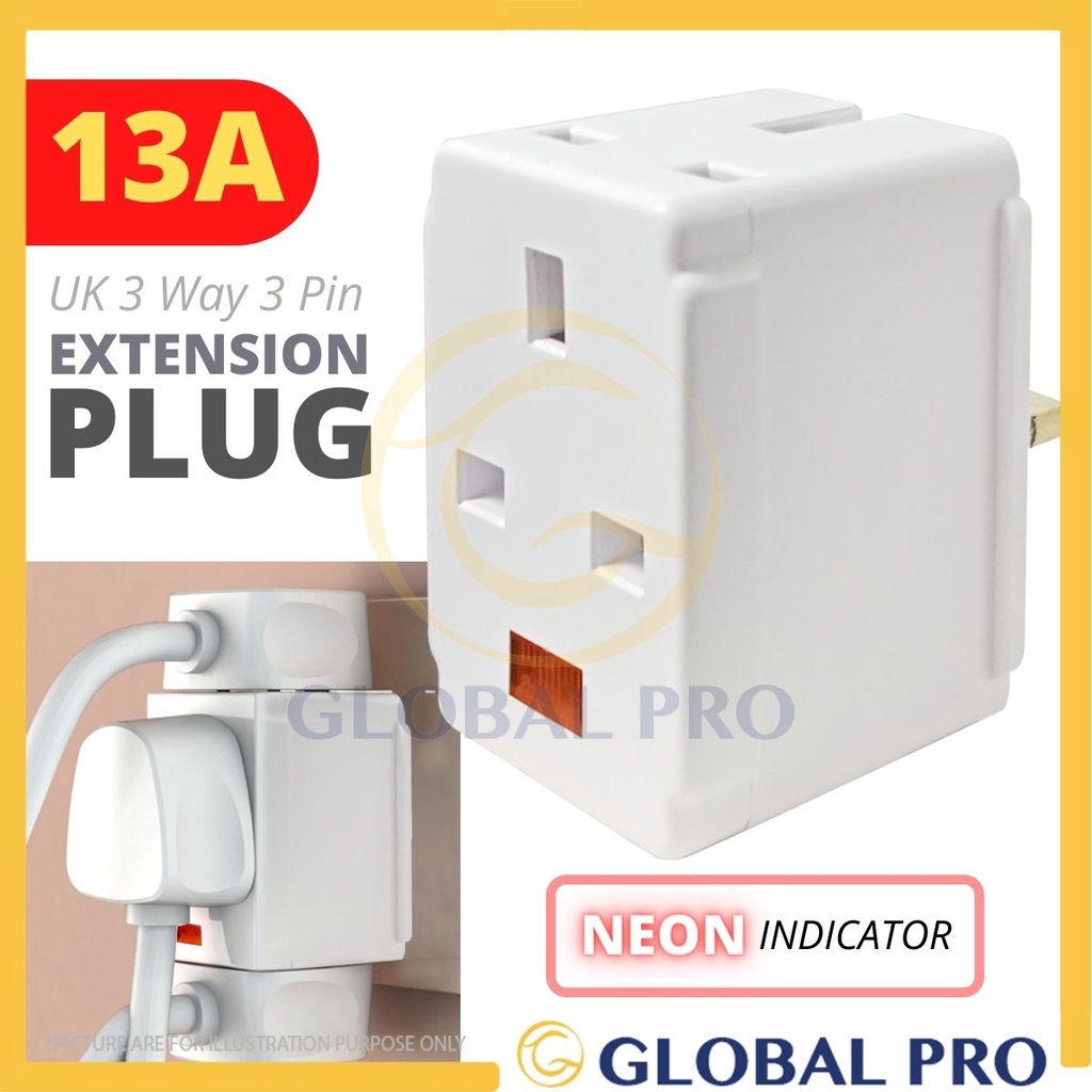 ME 3 Way Adapter 13A 3 Pin Plug Adapter 7387 Extension Plug Travel ...