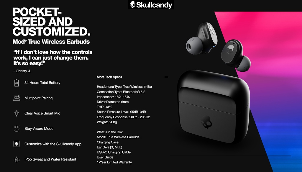 Skullcandy MOD True Wireless pocket-sized and customized | Shopee Malaysia