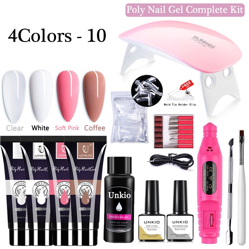 UNKIO Poly Gel Set Nail Extension Kit UV LED Quick Finger Builder Nail ...